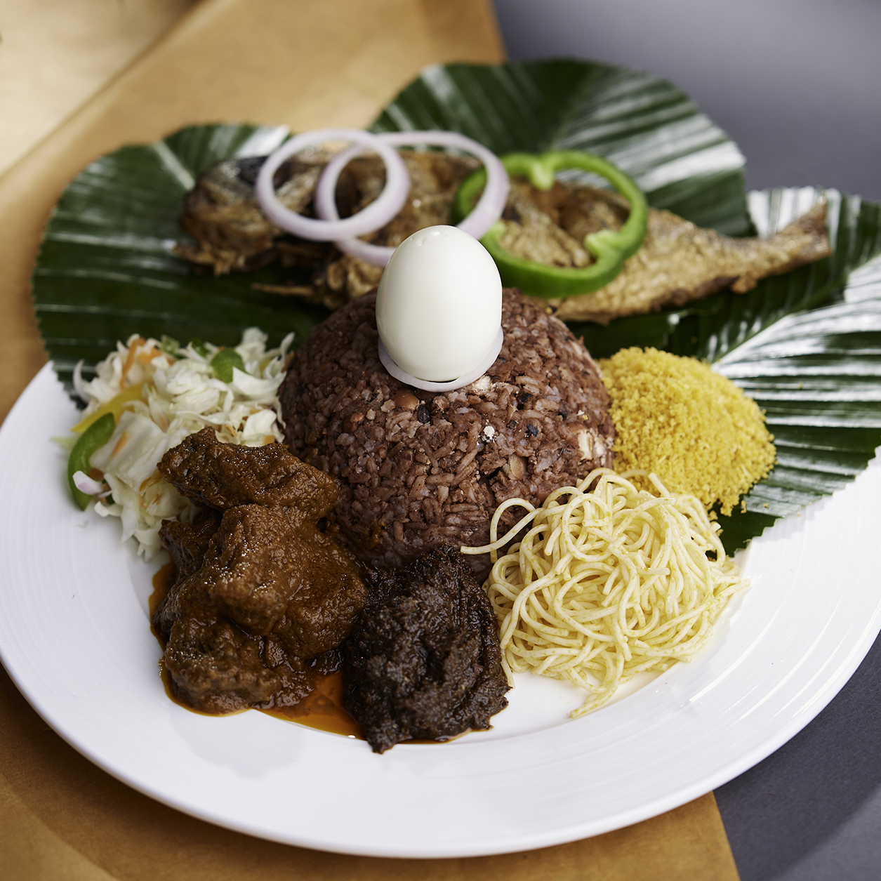 Waakye with Beef, Wele & Egg – Azmera Restaurant